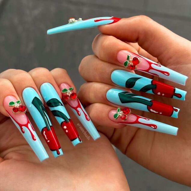 25+ Cherry Nails Designs To Try Right Now - The Mood Guide